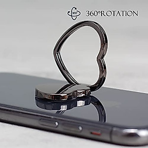 [2 Packs] Love Heart Shaped Glossy Finish Cell Phone Ring Holder Stand, 360 Degree Rotation Finger Ring Kickstand with Polished Metal Phone Grip for Magnetic Car Mount (Black)