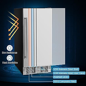 COSTWAY 115 Cans Compact Beverage Refrigerator, 2.9 Cu.ft Drink Cooler with Adjustable Shelves & Stainless Steel Door, 32℉-50℉, Built-in or Freestanding Mini Beverage Fridge for Apart, Office