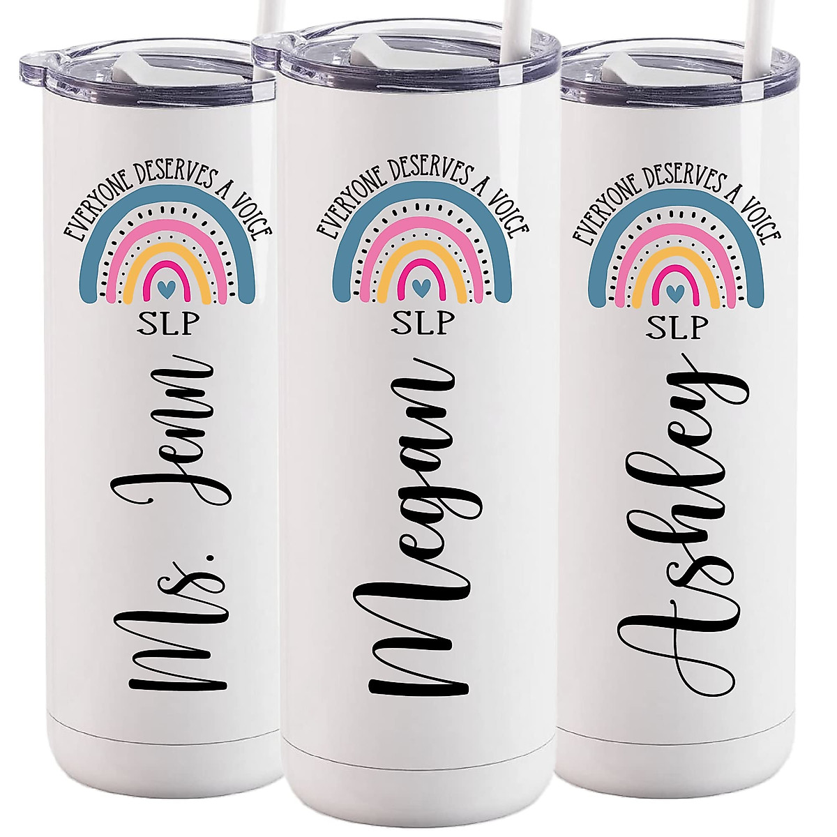 AVITO Personalized SLP Tumbler - Stainless Steel - 20 oz Tumbler with Closing Lid and Straw - Speak Language Pathologist Gift - Speech Therapy Gift - SLP Teacher Appreciation