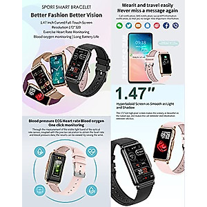 FORSINING Smart Watch Heart Rate Blood Oxygen Monitor 1.47" for Women Men Speed Measurement Sleep Tracker IP67 Waterproof for Android iOS Phones, Black Black