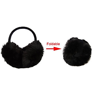 LETHMIK Women's Faux Fur Foldable Big Earmuffs Winter Outdoor Ear Warmers Black