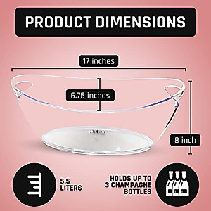 Ice Bucket - Ice Buckets for Parties - Clear Acrylic Champagne Bucket with Easy-to-Carry Handles - Long and Narrow 5.5 Liter Clear Bucket - Fits 3 Wine / 5 Beer Bottles (1)