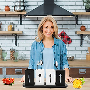 5 Pieces Silverware Holder with Wood Tray, Farmhouse Silverware Holder, Wooden Silverware Organizer, Spoon Fork Holder, Wooden Cutlery Holder, Flatware Organizers for Knives Restaurant Kitchen Storage