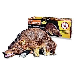 Bird-X 3D Coyote Decoy, Lifelike Predator Replica, Coyote Decoy with Moving Tail and Realistic Markings, Easy to Install, Covers up to 1 Acre of Land, 32" x 8" x 30"