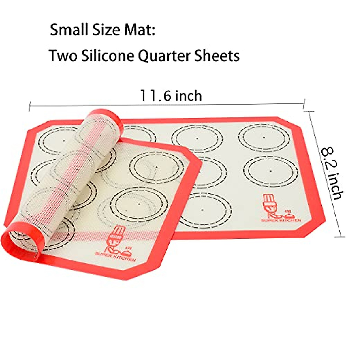 Non Stick Silicone Baking Mat Quarter Sheet Macaron - 8.2"x11.6",Set of 2 Toaster Oven Liners For Pizza/Cookie and Bread Making, Red,By Folksy Super Kitchen (Red)