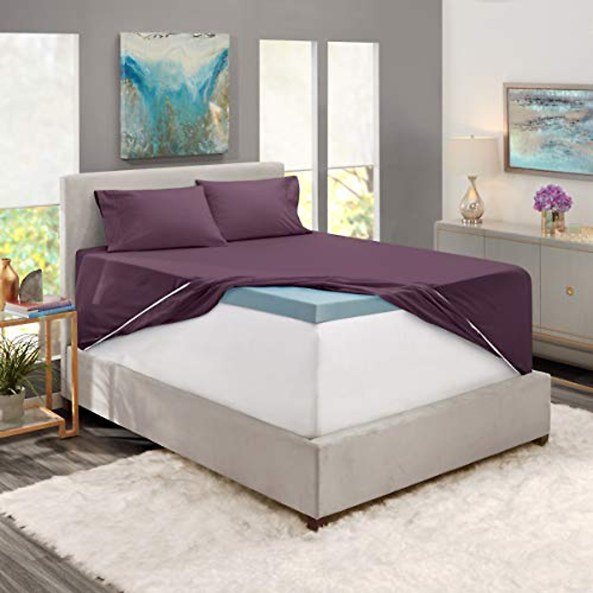 Nestl Extra Deep Pocket Bed Sheet Set – 6-Piece Hotel Bed Sheet Set Deep Pocket Bed Sheets 18-24 Inch Deep Pockets – Fitted Sheet, Flat Sheet and 4 Pillowcases – King – Eggplant Purple