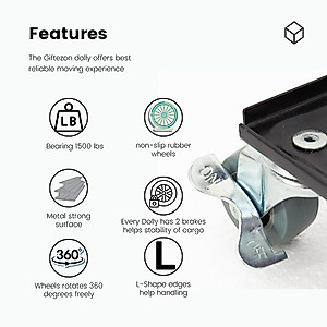 Giftezon Heavy Duty Furniture Mover pro Set, Carbon Steel Dolly Set, Furniture Lifter with 5 Wheels 360° rotable Bearing 1500 lbs, Easy to Use Furniture Movers with Lockable Wheels