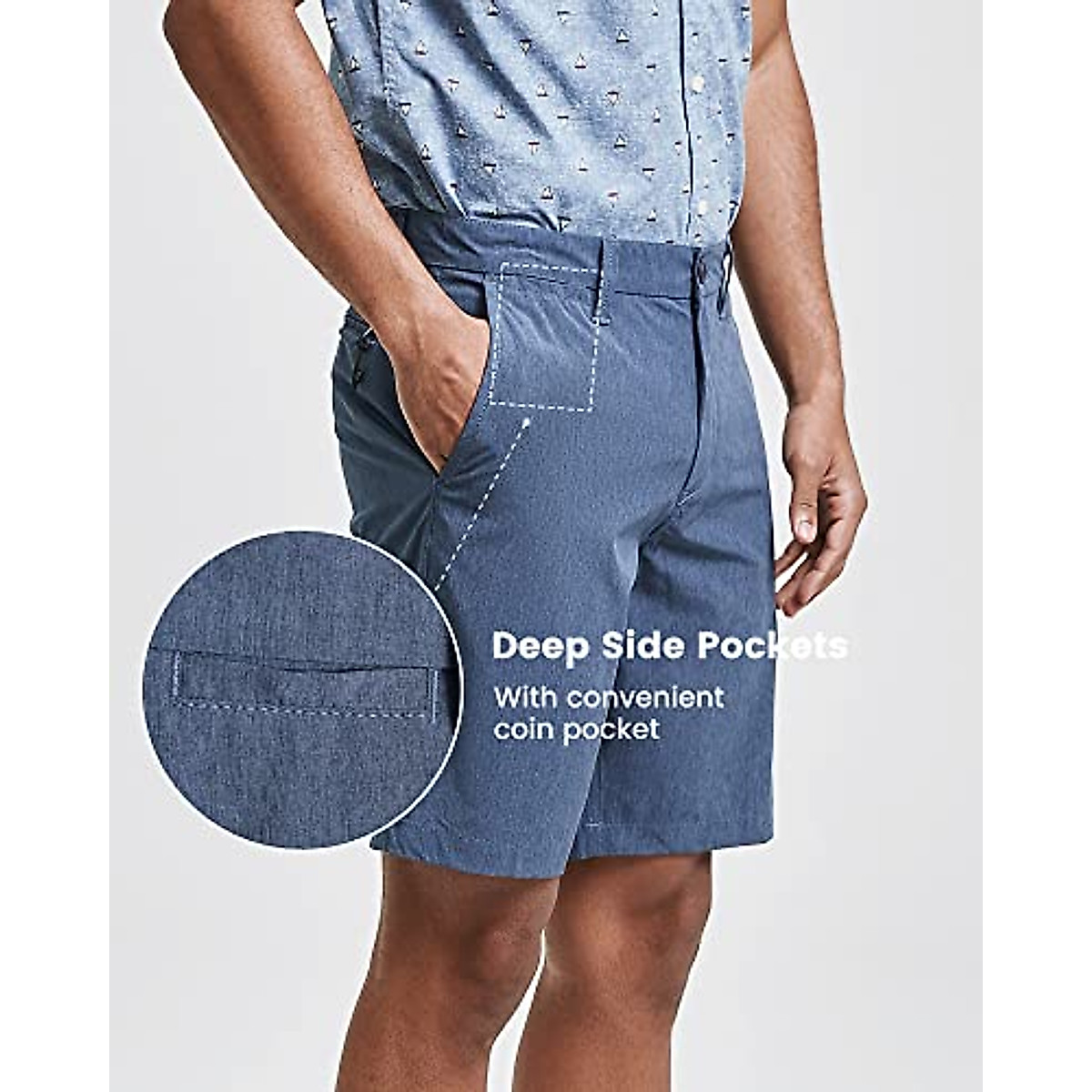 maamgic Men's Slim-fit Golf Shorts 9" Inseam Amphibious Casual Shorts Stretch Quick Dry Daily Casual Wear Navy