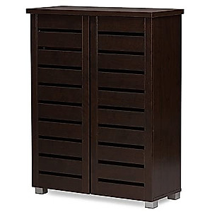 BOWERY HILL Contemporary 2 Door Wooden Shoe Cabinet, 15 Pairs Shoe Rack Storage Organizer in Dark Brown