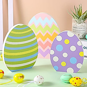 3 Pieces Easter Egg Table Wooden Signs Egg Farmhouse Decorations Spring Egg Wood Tabletop Easter Decorations Easter Egg Dining Room Table Centerpiece for Easter Party Home Office Desk Decor