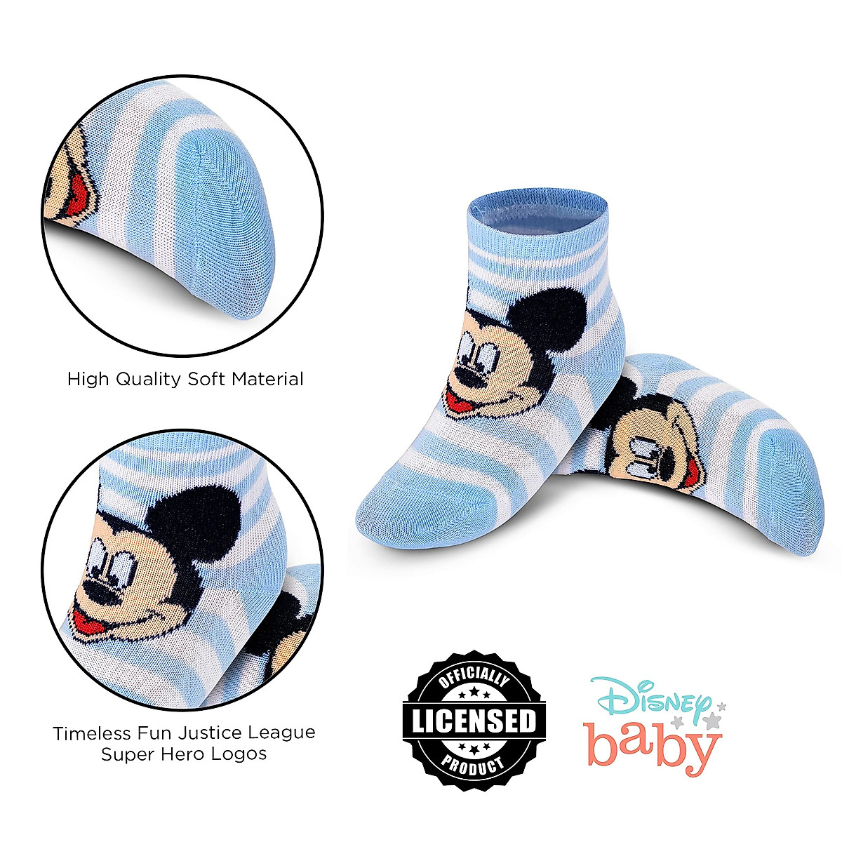 ABG Accessories Baby Girls & Boys Minnie 10-pack Infant Sock, Mickey Mouse-Blue, 0-6 Months