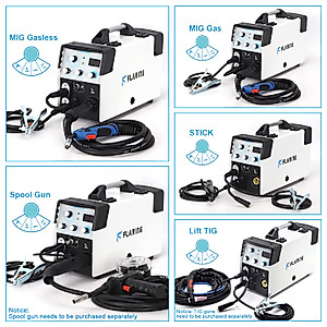 FLARING MIG Welder 200Amp 5 in 1 Gas MIG/Gasless Flux Core MIG/Stick/Lift TIG welding Spool Gun 220V Aluminum Multi Process Welding Machine with Wire Feeding Adjustment Local service