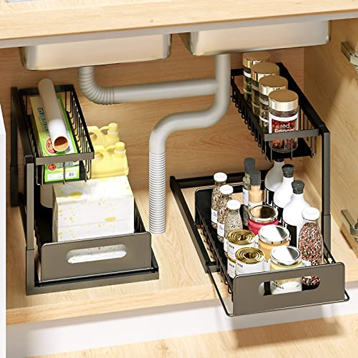 COOK A FUTURE Under Sink Organizers and Storage, Pull Out Cabinet Organizer, 2 Tier Multipurpose Kitchen Under Sink Organizer for Kitchen Bathroom Under Sink Organizer And Storage.