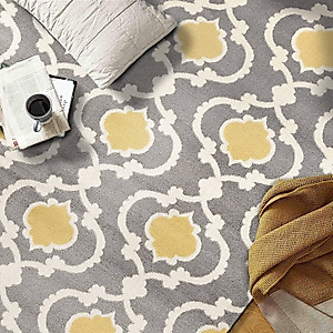 Rugshop Moroccan Trellis Contemporary Perfect for high Traffic Areas of Your Living Room,Bedroom,Home Office,Kitchen Area Rug Gray/Yellow 5'3" x 7'3"
