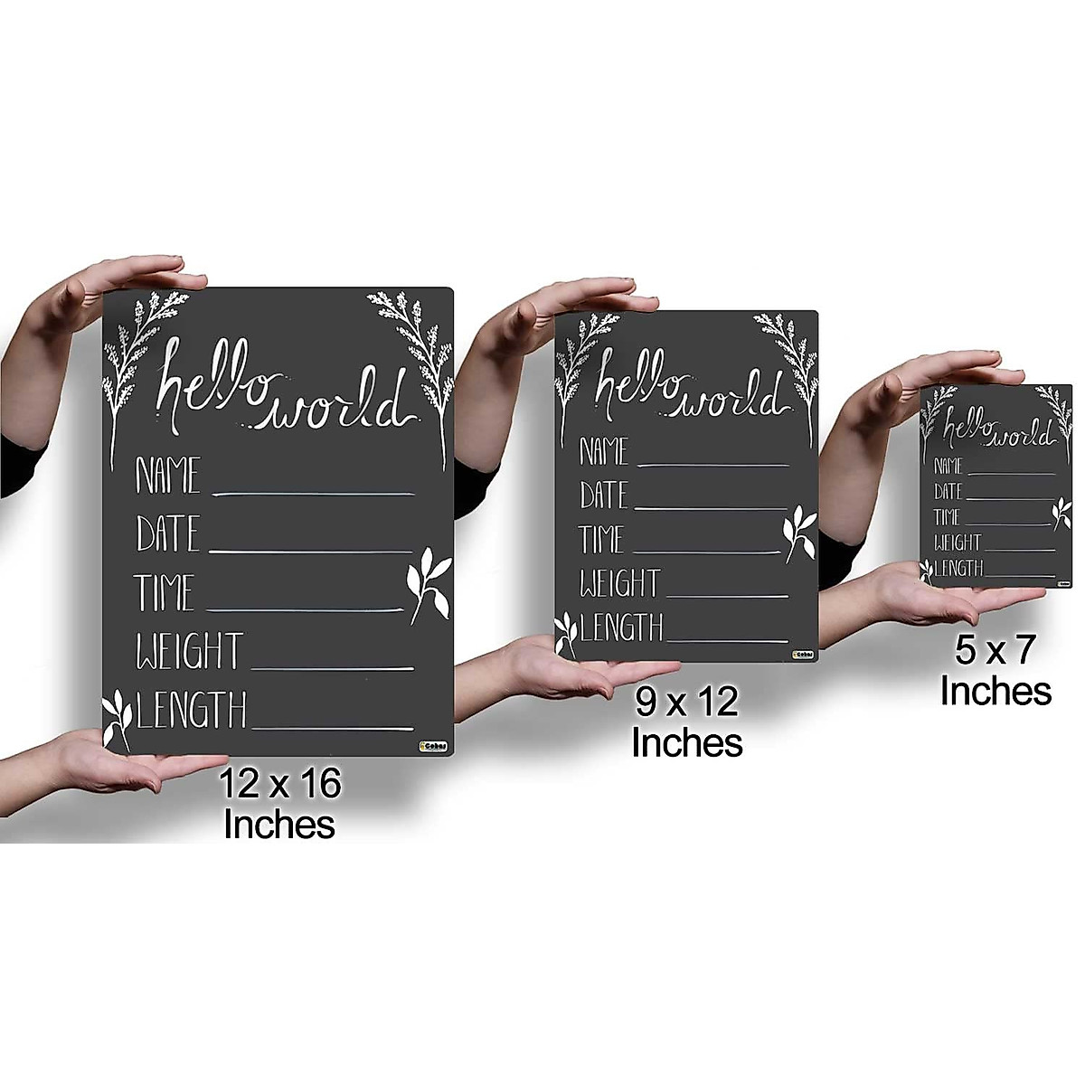 Cohas Hello World Newborn Baby Announcement Chalkboard Sign with Mixed Flower Theme, 9 by 12 Inches, Lilac Marker