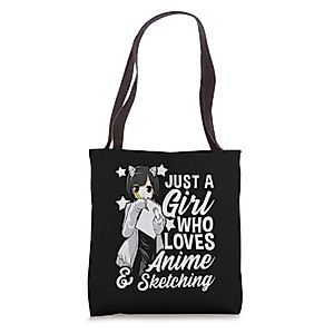 Anime Girl Just A Girl Who Loves Anime and Sketching Drawing Tote Bag