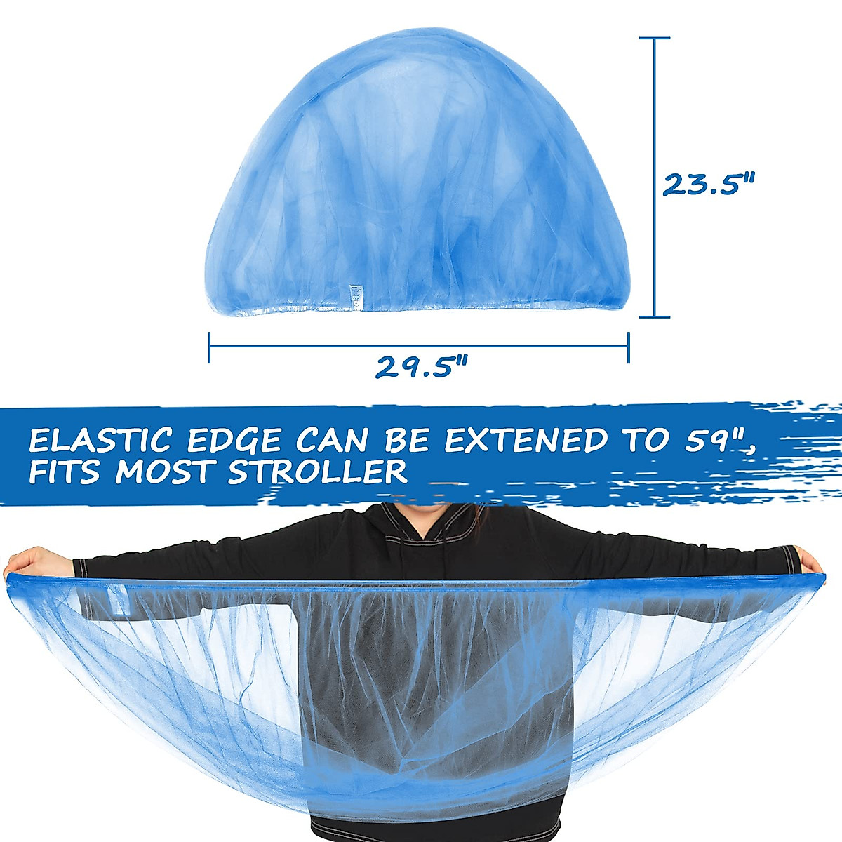 Mosquito Net for Stroller Baby Mosquito Net Perfect Bug Net for Strollers, Bassinets, Cradles, Playards, Pack N Plays and Portable Mini Crib, Baby Insect Netting, Blue