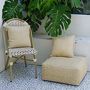 Woven Inflatable Ottoman Square Foot Rest with Portable Handle, Floor Cushion Seating for Kids Adults for Living Room, Bedroom, 22x22x10 Inches