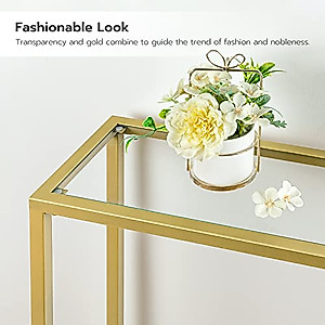 HOOBRO Gold Console Table, Tempered Glass Sofa Table, 39.4" Modern Entryway Table with USB Ports, for Entryway, Living Room, Foyer, Hallway GD01UXG01