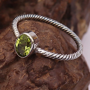 Silver Band Solid 925 Sterling Silver Peridot Gemstone Ring Handmade for Women by Goyal Exports SRG337E (US-9)