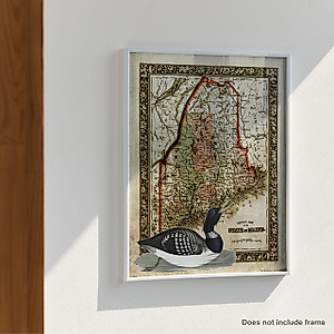 Apple Creek Maine State Map Common Loon Call Decoy Poster Art Print 11x14 Cabin Wall Decor Pictures