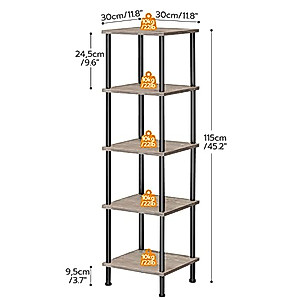 HOOBRO End Table with Charging Station and 5-Tier Corner Shelf, Narrow Side Table with 2 Drawers, Wood Storage Rack Plant Stand, Nightstand for Small Spaces, Greige BG541BZ01-BG50CJ01