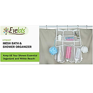 Evelots Mesh Shower Caddy-6 Pockets-Hook for Brush-Holes for Bottle-Dry Fast