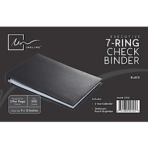 Executive 7 Ring Check Binder, 500 Check Capacity, for 9x13 Inch Sheets, with 6 Year Calendar Organizer, Sleek Business Design, Premium Quality - Black (11703)