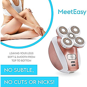 Meeteasy Electric Leg Shaver for Women - Rechargeable Painless Lady Razor for Leg Face Lips Body Underarms Armpit - Female Cordless Bikini Trimmer (Gold)