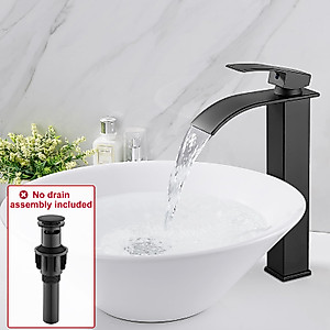Midanya Waterfall Spout Bathroom Faucet Single Handle 1 Hole Bathroom Sink Faucet,Vessel Sink Faucet Modern Tall Waterfall Faucet for Bathroom Sink Lavatory Vanity one Hole Bowl Tap,Matte Black