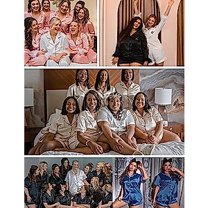 SWOMOG Satin Plus Size Pajama Women Short Sleeve Loungwear Two Piece Sleepwear Silk Satin Pajamas Set Comfy Pjs with Lace Trim Champagne