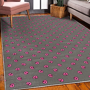 Ambesonne Skull Decorative Area Rug, Hand Drawn Style Pink Emo Skulls Teenager Lifestyle Youth Culture, Quality Carpet for Bedroom Dorm Living Room, 5' 1" X 7' 5", Dark Taupe Hot Pink