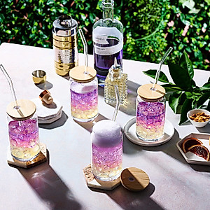 Set of 4 Drinking Glasses with Bamboo Lids & Straws - Beer Glasses