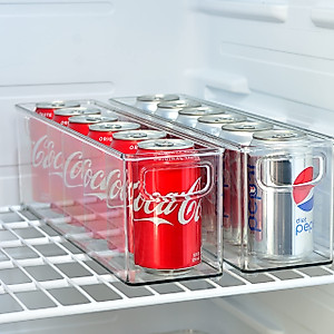 Youngever 2 Pack Stackable Plastic Storage Organizer Container Bin, Stackable Storage Bins with Handler for Refrigerator, Pantry (16" x 4" x 5")