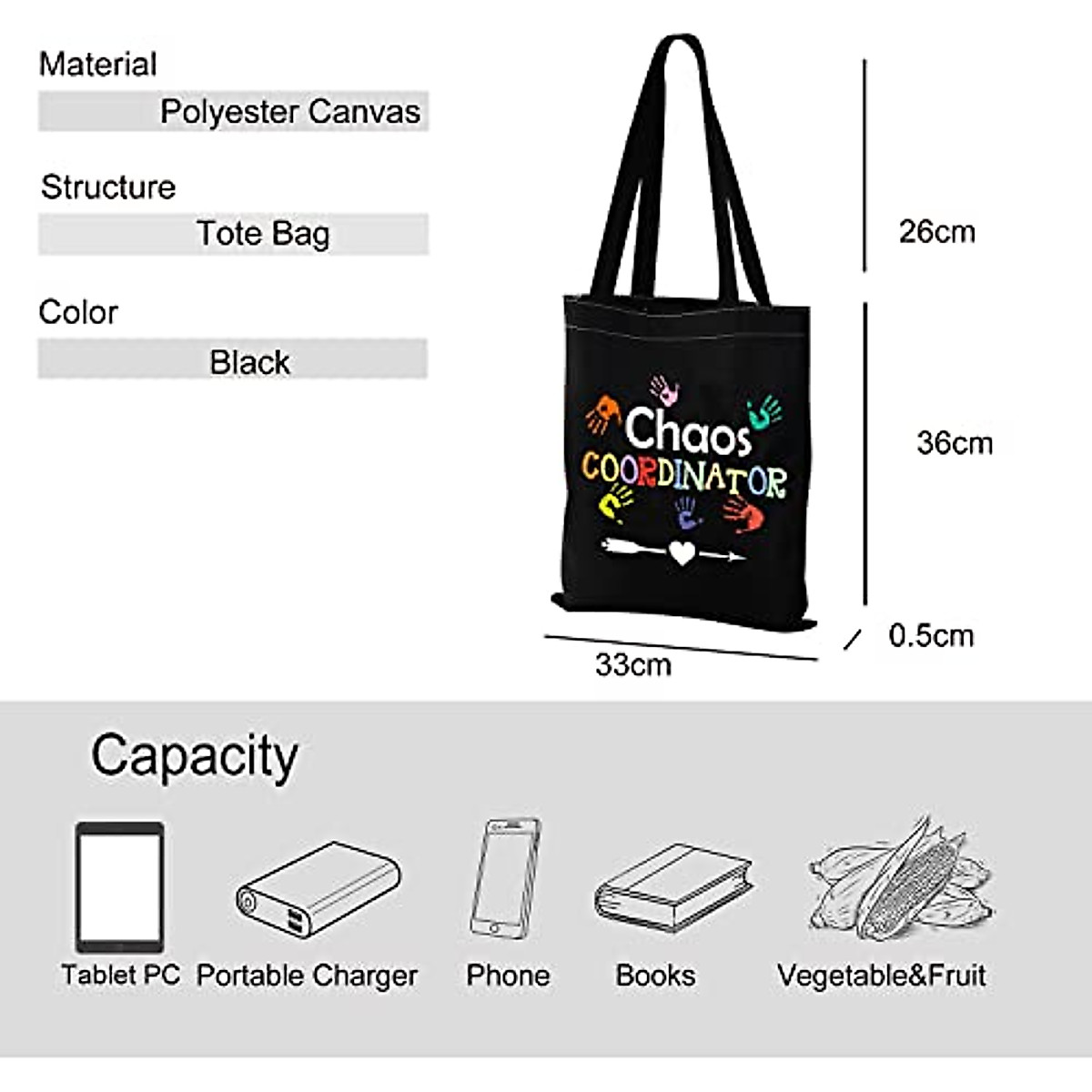VAMSII Childcare Director Tote Bag Chaos Coordinator Canvas Bag Daycare Teacher Appreciation Gifts Busy Mom Gift Shoulder Bag (Chaos Coordinator)