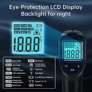 ERICKHILL Infrared Thermometer, Heat Temperature Temp Gun for Cooking, Adjustable Emissivity - for Cooking, Pizza Oven, Meat, Griddle, Grill, HVAC, Engine, -58°F~752°F, Meat Thermometer Included