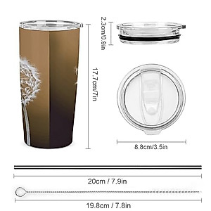 FHENMSA Stainless Steel Insulated Travel Coffee Mug,Blown Dandelion Blossom Print Reusable Car Cup,Thermal Cup for Outdoor with Straw And Lid