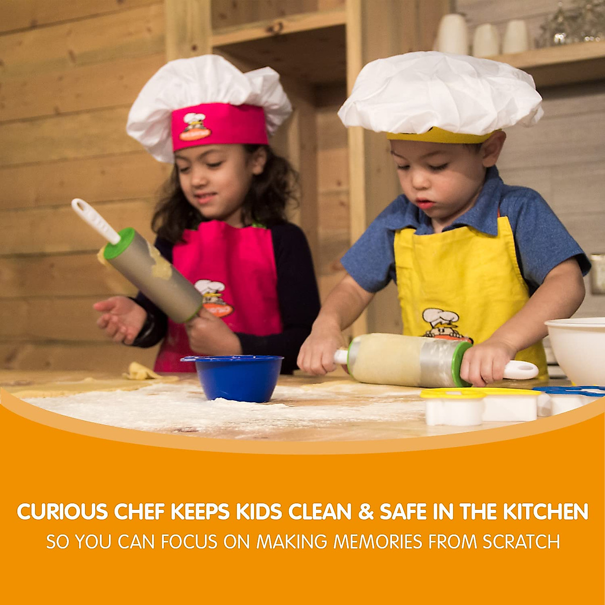 Curious Chef 11-Piece Yellow and Orange Chef's Kit for Kids, includes Real Cooking and Baking Tools, Dishwasher Safe and Made with BPA-Free Plastic