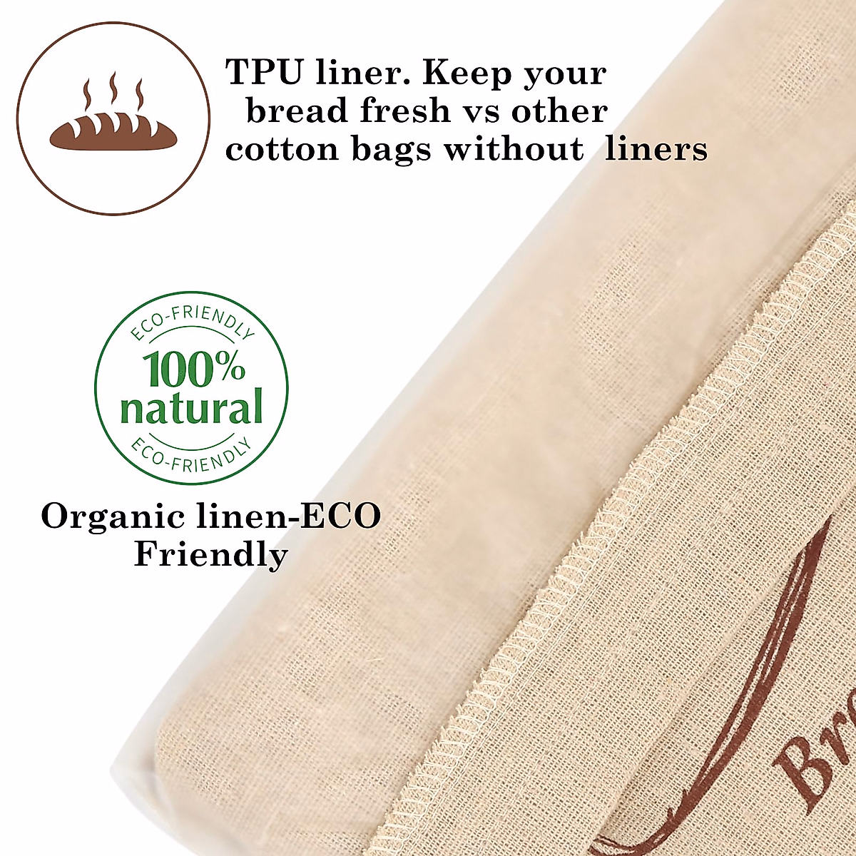 QUYANGCHIFENG 2Pcs Linen Reusable Bags for Homemade Sourdough Bread, Durable Bread Storage Keeper with Plastic Inner Lining, Gifts for Home Bakers - 12"x15"