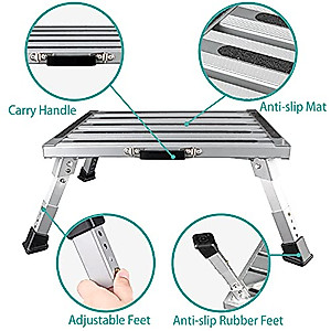 VOGREX 19" x 12.5" RV Steps, Adjustable Height Folding Platform Step Stool with Non-Slip Rubber Feet, Aluminum Step Accessories for RV Camper Traile, Supports Up to 1000 lbs