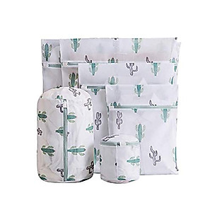 6Pcs Mesh Laundry Bags for Delicates with Cute Prints, Honeycomb Laundry Bag, Travel Storage Organizer Pack, Reusable Durable Clothing Washing Bags for Bras, Underwear, Socks, Lingerie (Cactus)