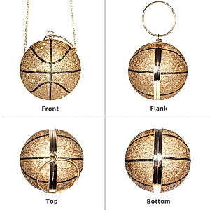 Gripit Women's Bling Basketball Purse with Diamond Accents Round Ball Crystal Bag Purse Wristlet Handbags Gold Clutch,Large