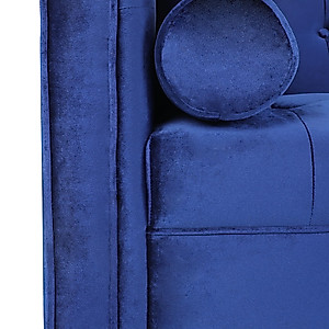 wirrytor Mid-Century Velvet Chesterfield Sofa Couch, Modern LoveSeats Sofa Furniture, Upholstered Button Tufted Couch with 2 Bolster Pillows for Living Room Apartment (Blue)