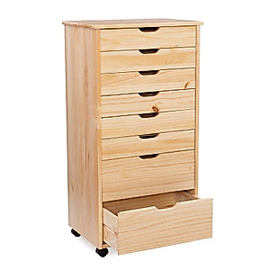 Linon Callie Multpurpose Eight Drawer Dresser Wood Rolling File Cabinet Storage Cart in Natural