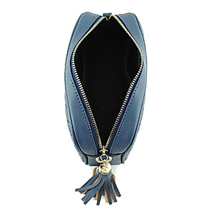 Simple Shoulder Crossbody Bag With Metal Chain Strap And Tassel Top Zipper (Dusty Navy)