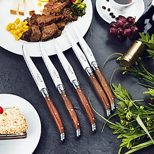 FLYINGCOLORS Laguiole Laguiole Steak Knife Set Stainless Steel Wood Handle,8 Pieces.
