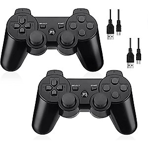 Lyyes Wireless Controller 2 Pack for PS-3,Double Shock,Rechargeable Analog Joystick,Remote for PS-3