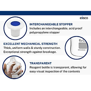 EISCO 500mL (16.9oz) Glass Reagent Bottle with Acid Proof Polypropylene Stopper, Borosilicate 3.3 Glass Labs