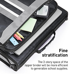 Kinbashi 2-Inch 3 Rings Zipper Binder, Holds 15-Inch Laptop, Handle and Shoulder Strap Included, Black