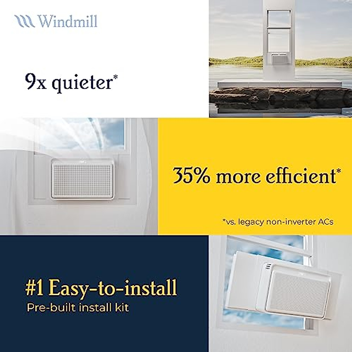 Windmill Smart Inverter Air Conditioner with Whisper Tech, Easy to Install, Ultra Quiet Window Air Conditioner, 35% More Efficient, Auto-Dimming LED Display, App and Voice-Enabled, 8,000 BTU
